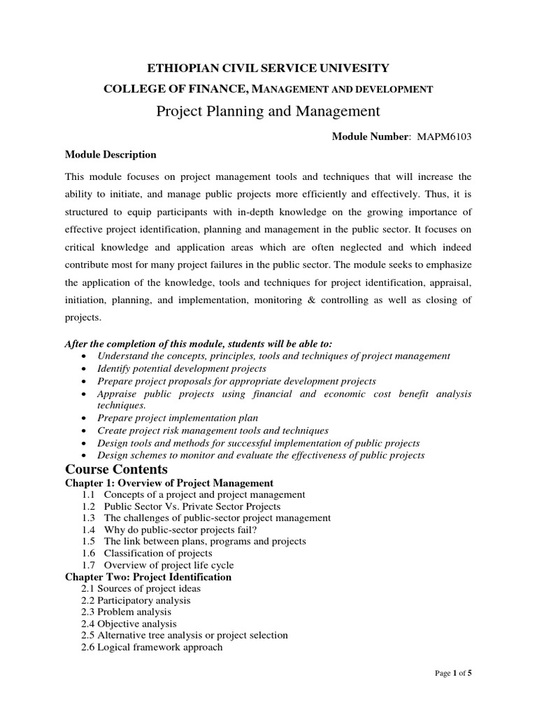 Public Sector Project Management - Course Outline | PDF | Net Present ...