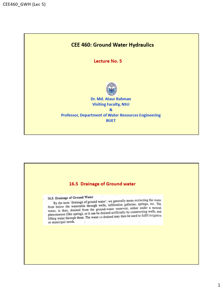 Lec 5 - CEE460 GWH | PDF | Groundwater | Aquifer
