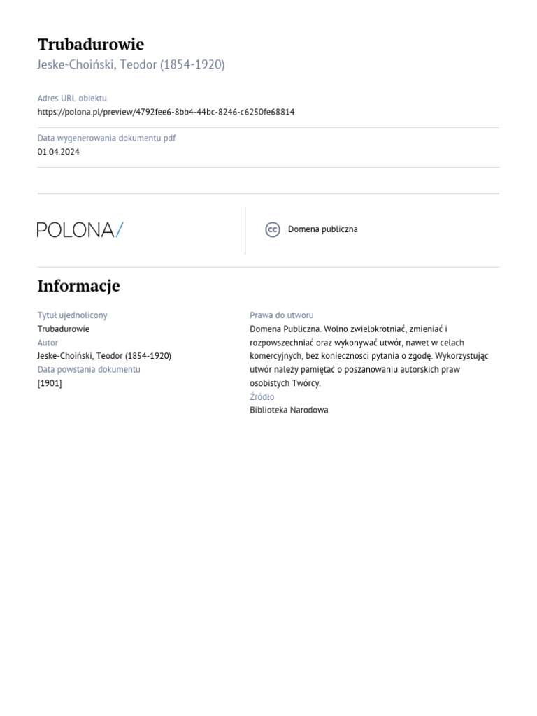 Jeske-Choiński, Teodor (1854-1920) - Trubadurowie | PDF
