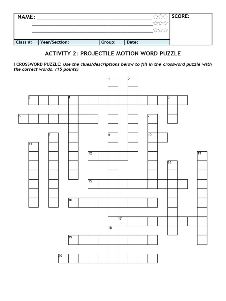 Projectile Motion Crossword Activity | PDF | Physical Quantities | Flight