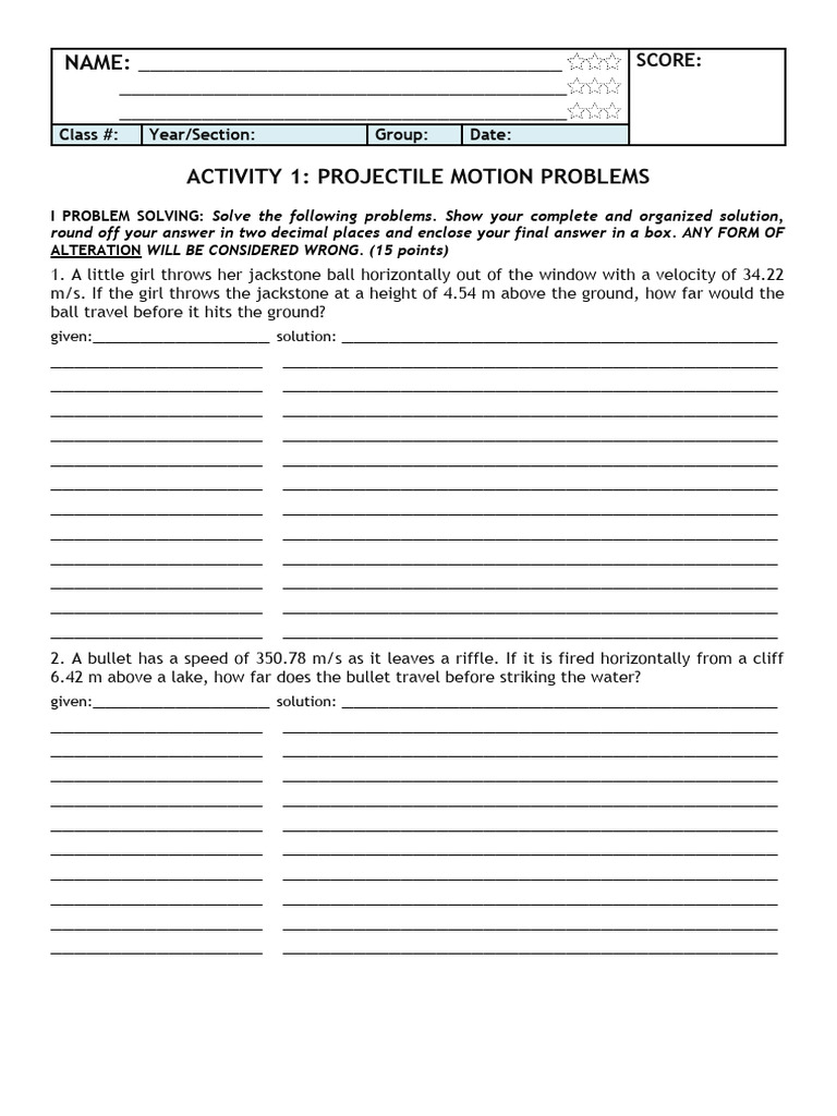 rinhs science 9 4th activity 1 projectile motion | PDF | Applied And Interdisciplinary Physics ...