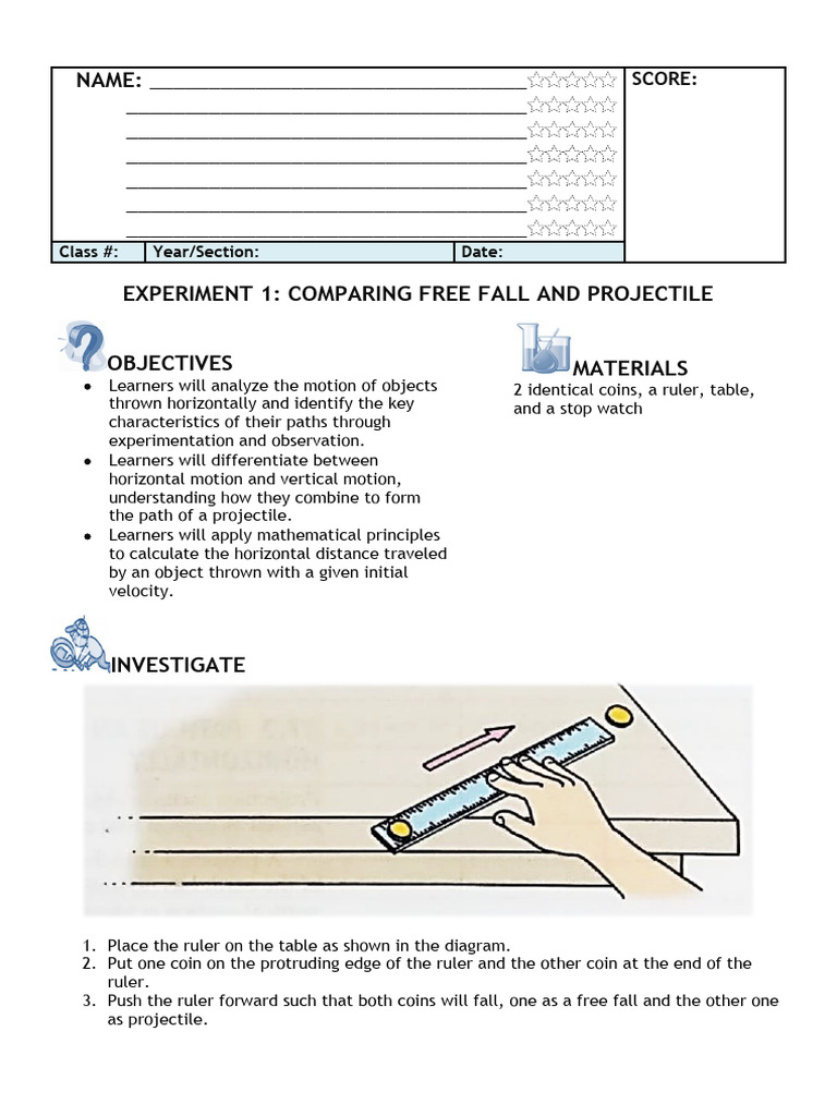 Rinhs Science 9 4th Experiment 1 Comparing Free Fall and Projectile | PDF | Projectiles | Experiment