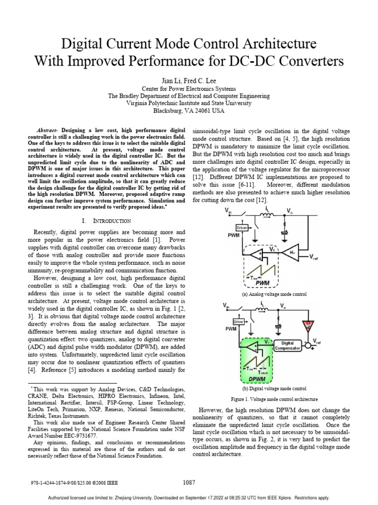 Digital Current Mode Control Architecture With Improved Performance For DC-DC Converters | PDF ...
