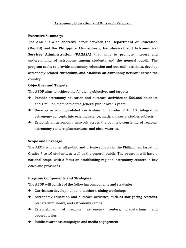 Astronomy Education and Outreach Program | PDF | Science, Technology ...