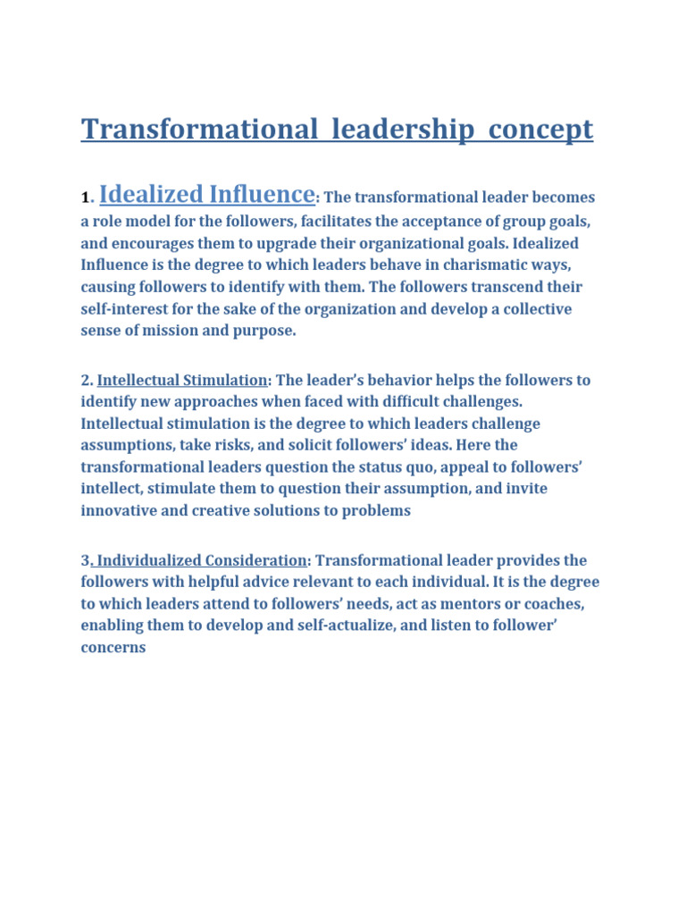 Transformational Leadership Concept | PDF | Transformational Leadership | Leadership