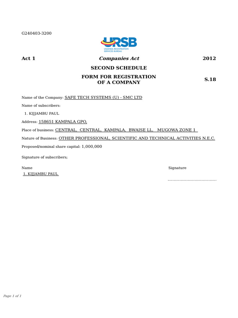 Safe Tech Systems Company Registration | PDF