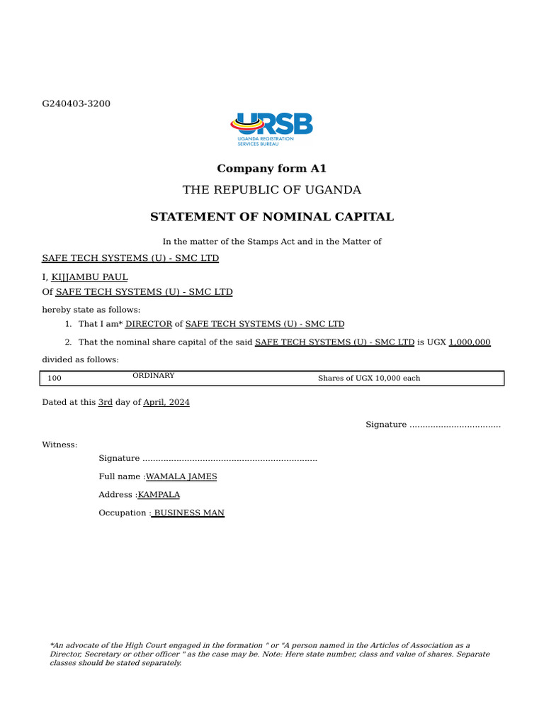 Form A1 | PDF | Law | Technology & Engineering
