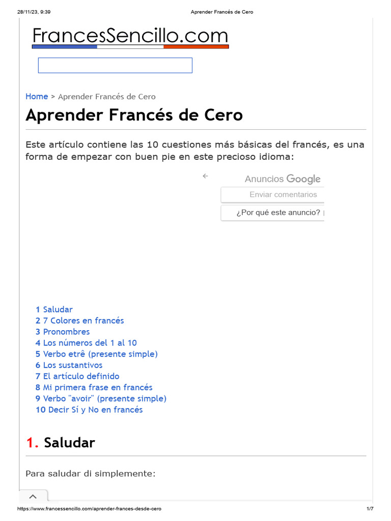 Aprender Francés de Cero | PDF | Idioma francés | Verbo
