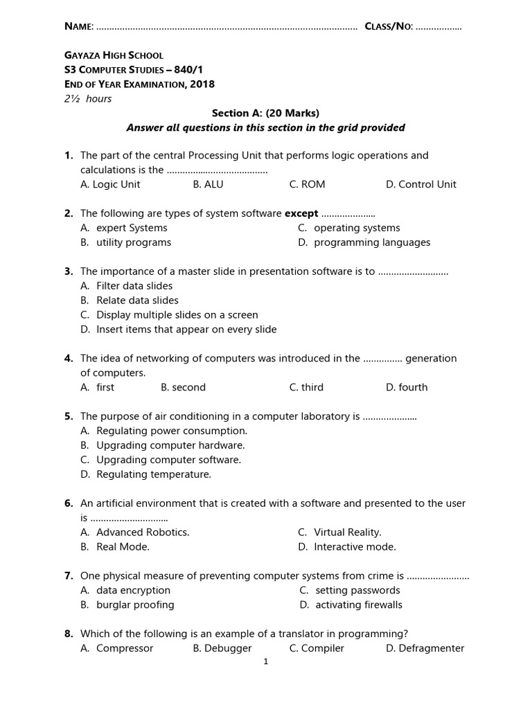 2 Hours: Answer All Questions in This Section in The Grid Provided | PDF | World Wide Web ...
