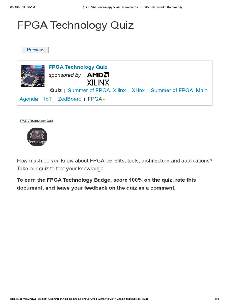 FPGA Technology Quiz - Documents | Download Free PDF | Field Programmable Gate Array | Electronics