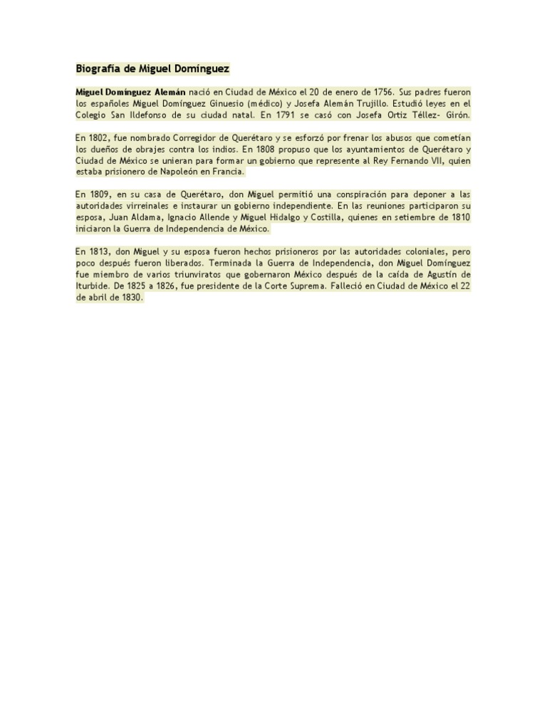 Biografía de Miguel Domínguez | PDF