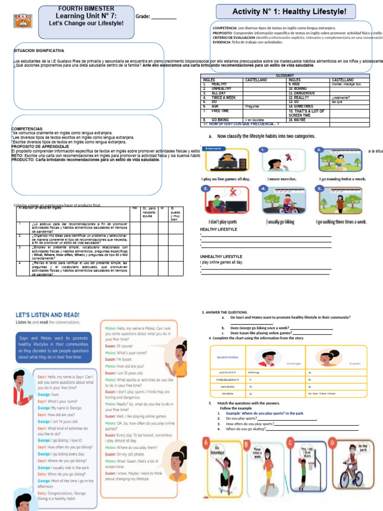 3rd grade-ACTIV #1-HEALTHY LIFESTYLE | PDF