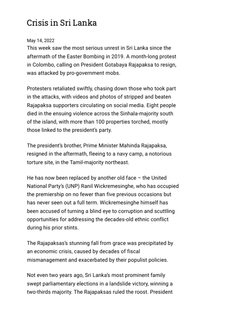 Crisis in Sri Lanka | PDF | Sri Lanka | Government