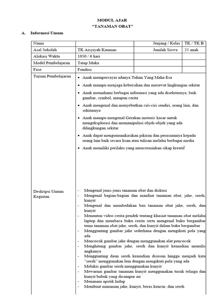 Modul Ajar Topik Tanaman Obat | PDF
