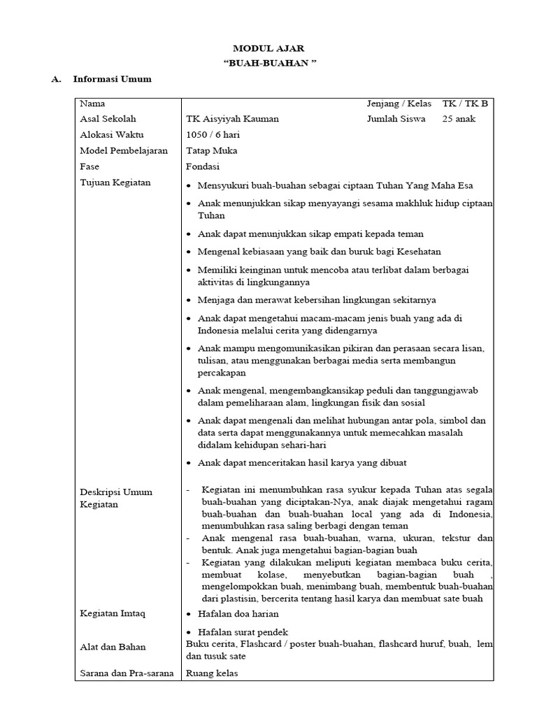 Modul Ajar Tema Buah untuk TK | PDF | Griya & Taman | Kesehatan Holistik