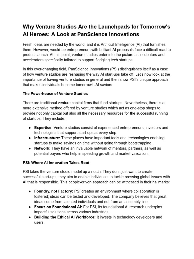 Why Venture Studios Are The Launchpads For Tomorrow's AI Heroes - A Look at PanScience ...