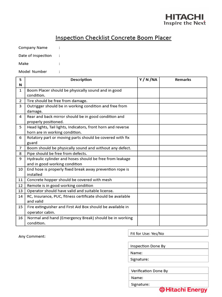 Boom Placer Checklist | PDF