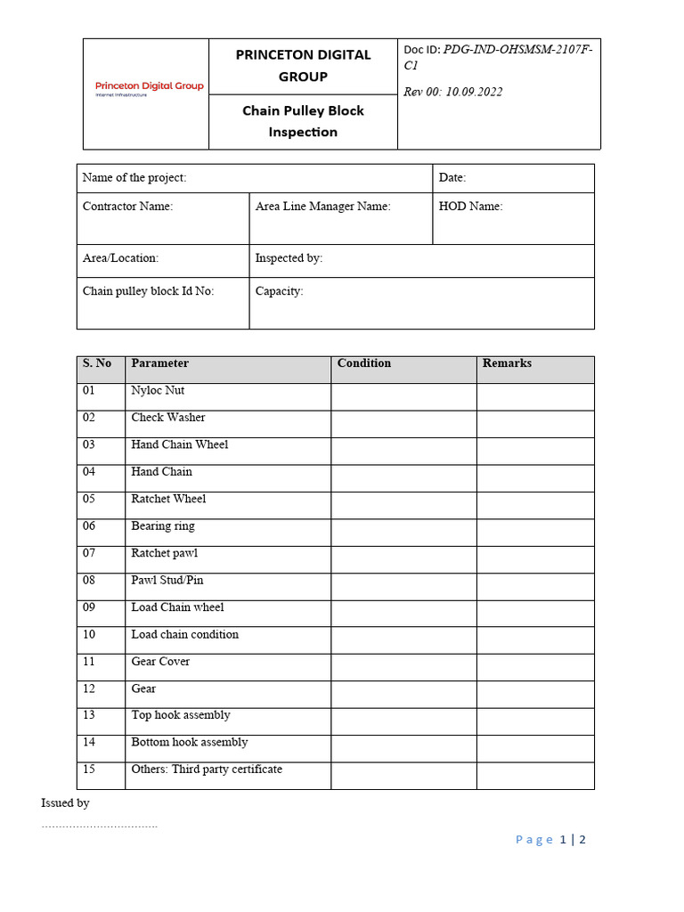 PDG IND OHSMSM 2107F C1 Chain - Pulley - Block - Inspection | PDF