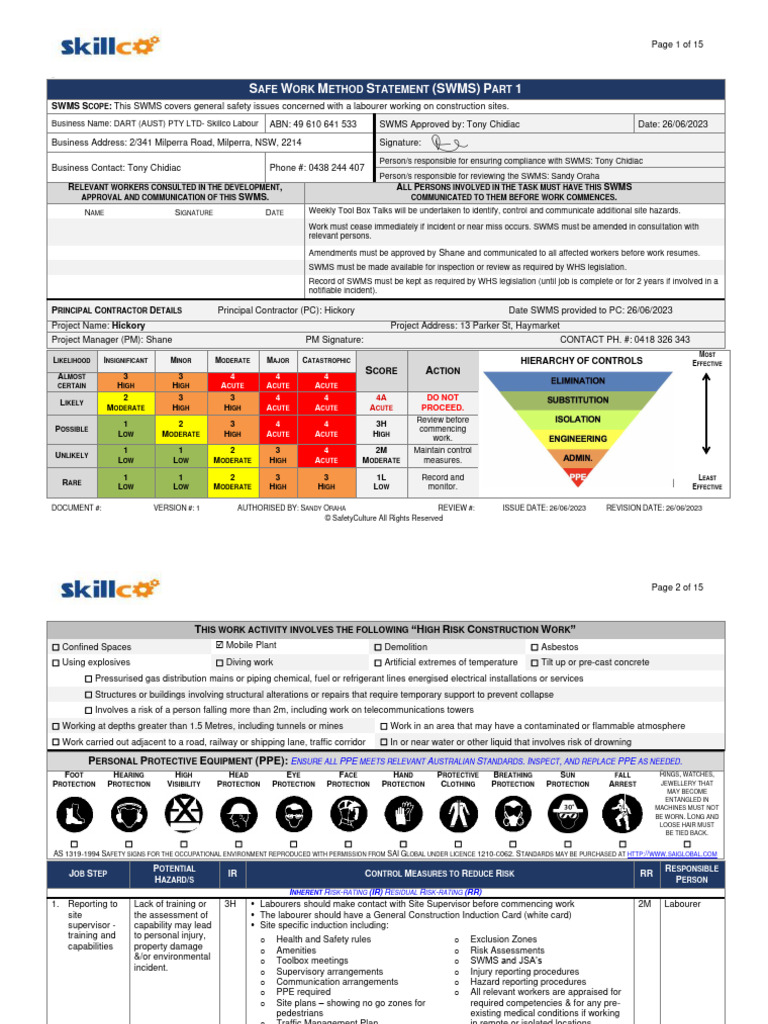 Construction Site Safety SWMS Guide | PDF | Ladder | Personal ...