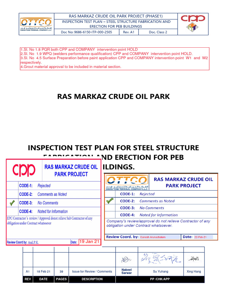 Steel Structure Inspection Plan | PDF | Specification (Technical Standard) | Welding