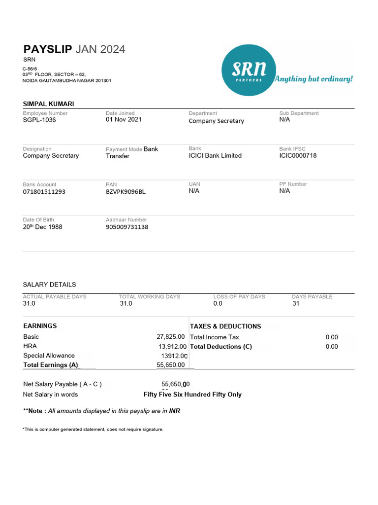 Pay Slip Jan, Feb, March | PDF | Paycheck | Salary