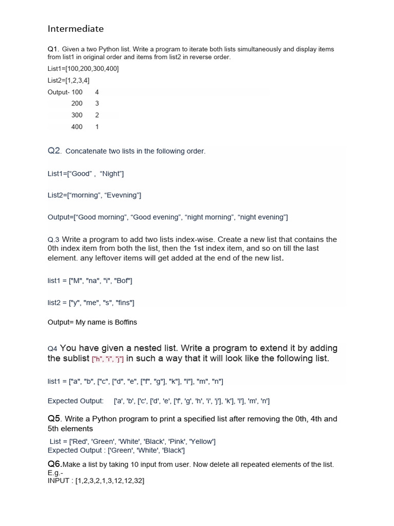 Intermediate List | PDF