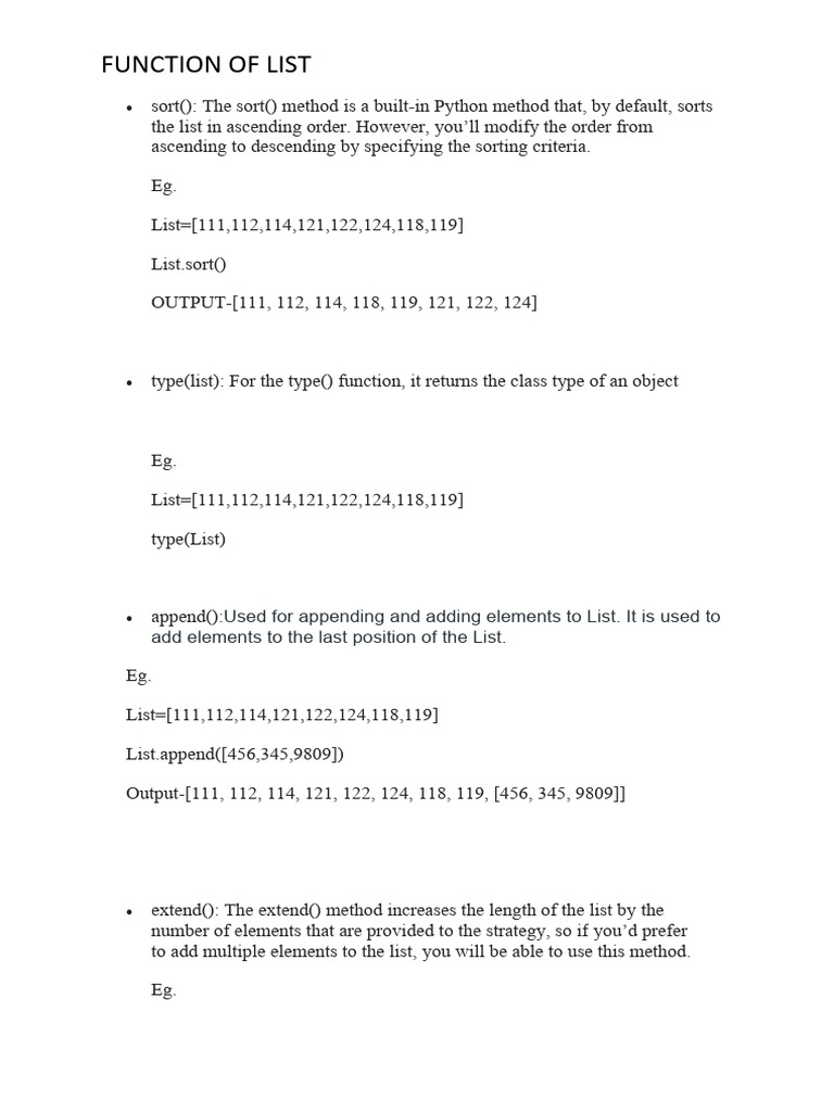 Function of List | PDF | Computer Programming | Software Engineering