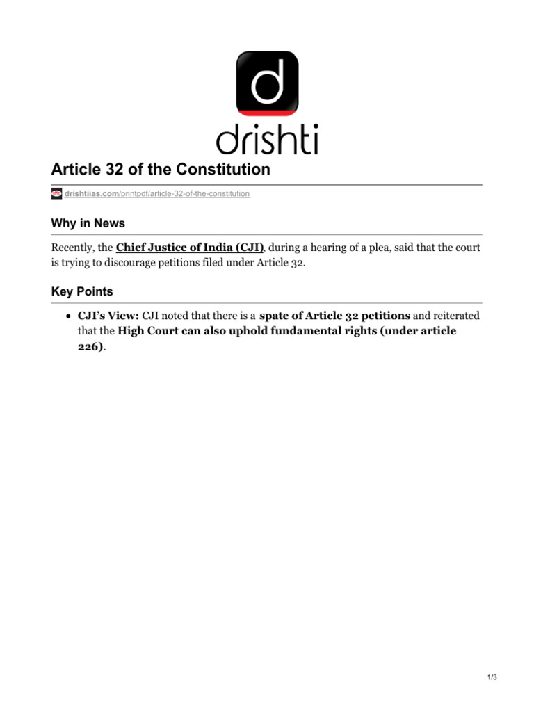 Article 32 of The Constitution | PDF | Writ | Mandamus