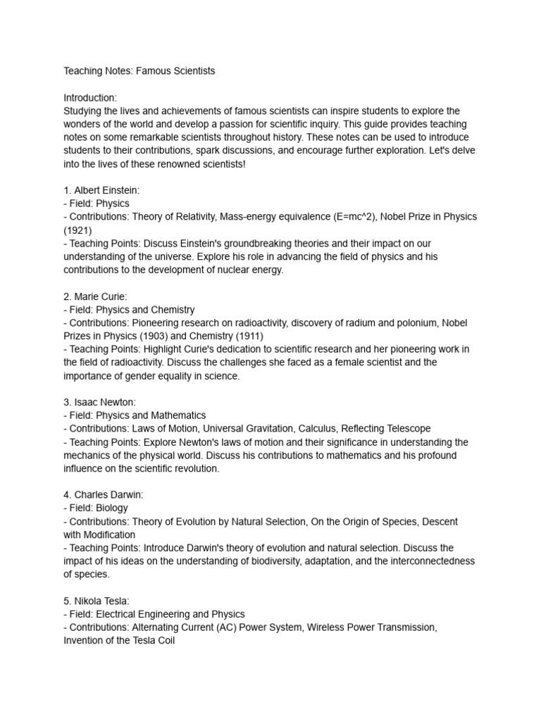 Famous Scientists | PDF | Physics | Marie Curie