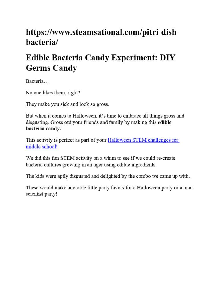 Edible Bacteria Candy for Halloween STEM | PDF | Candy | Bacteria
