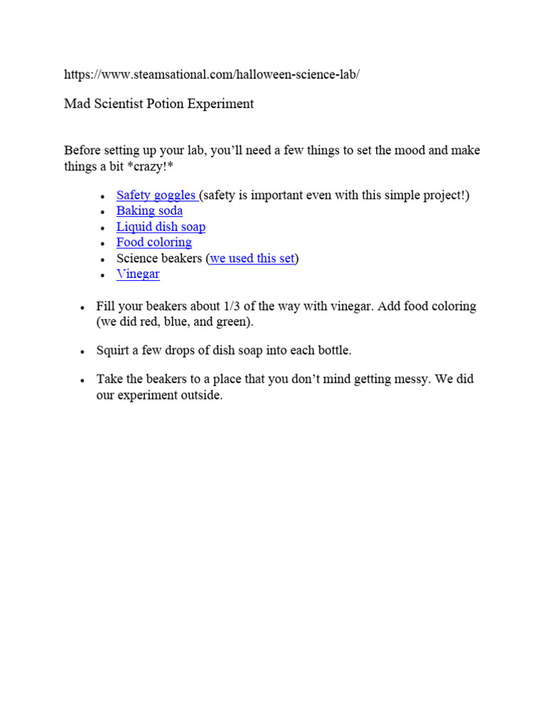 Mad Scientist Potion Experiment | PDF