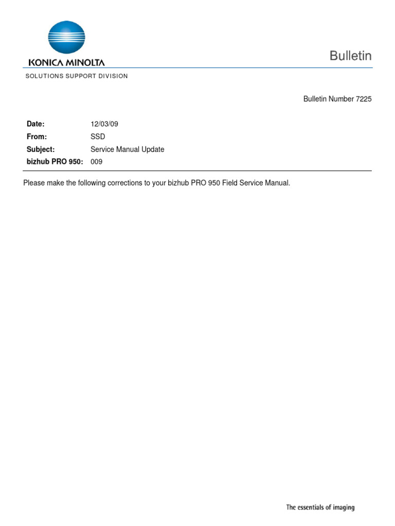Bulletin Number 7225: Date: From: Subject: Bizhub PRO 950: 009 | PDF ...