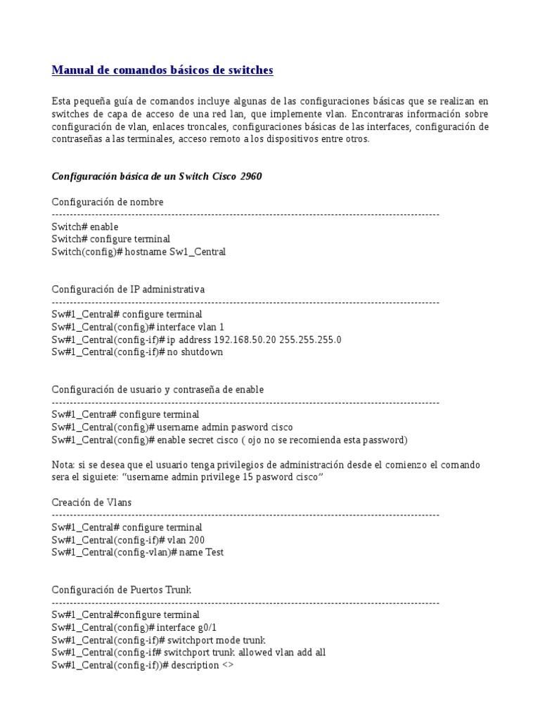 Comandos Básicos para Switches de Red | PDF | Estándares de ...