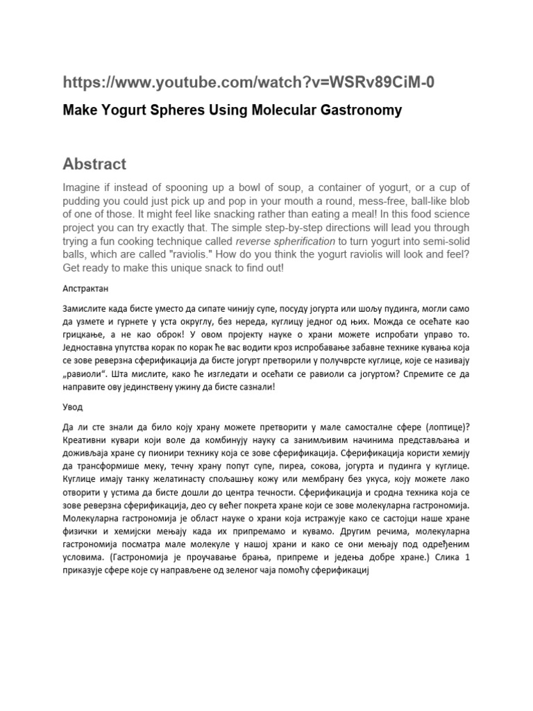 Make Yogurt Spheres Using Molecular Gastronomy | PDF