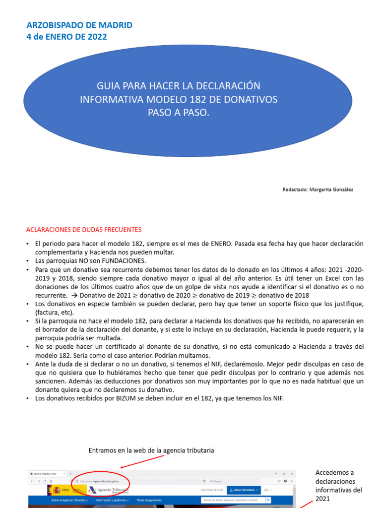 Guía para Declarar Donativos: Modelo 182 | PDF