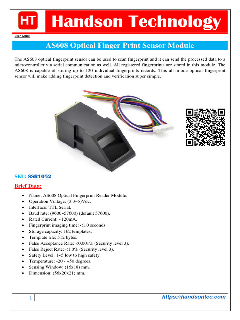 AS608 Optical Fingerprint Sensor Guide | PDF | Fingerprint | Computing