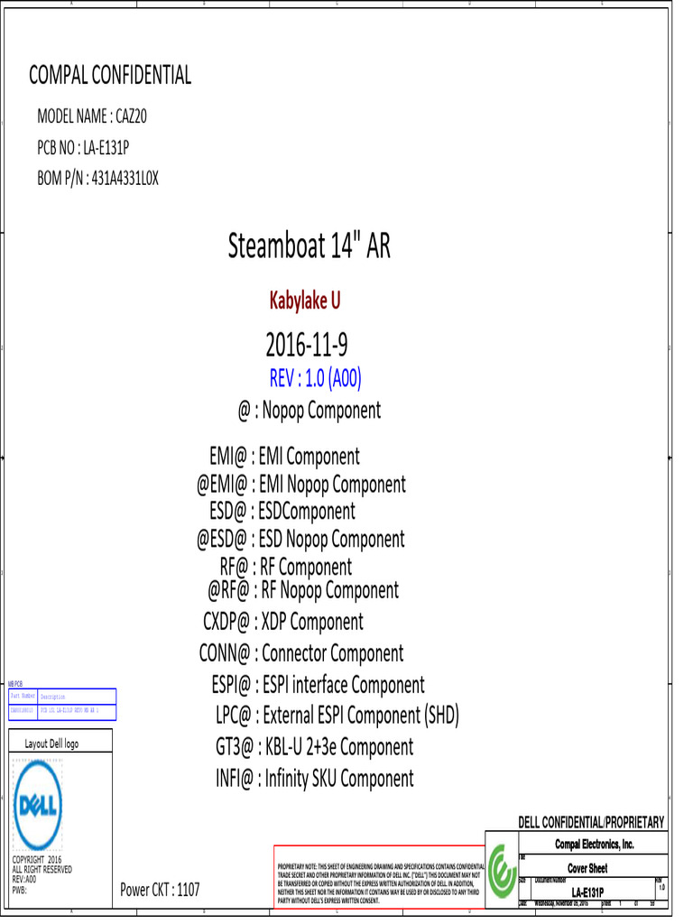 Dell Latitude 7480 Compal CAZ20 LA-E131P Rev 1.0(A00) Схема | PDF | Usb | Computing