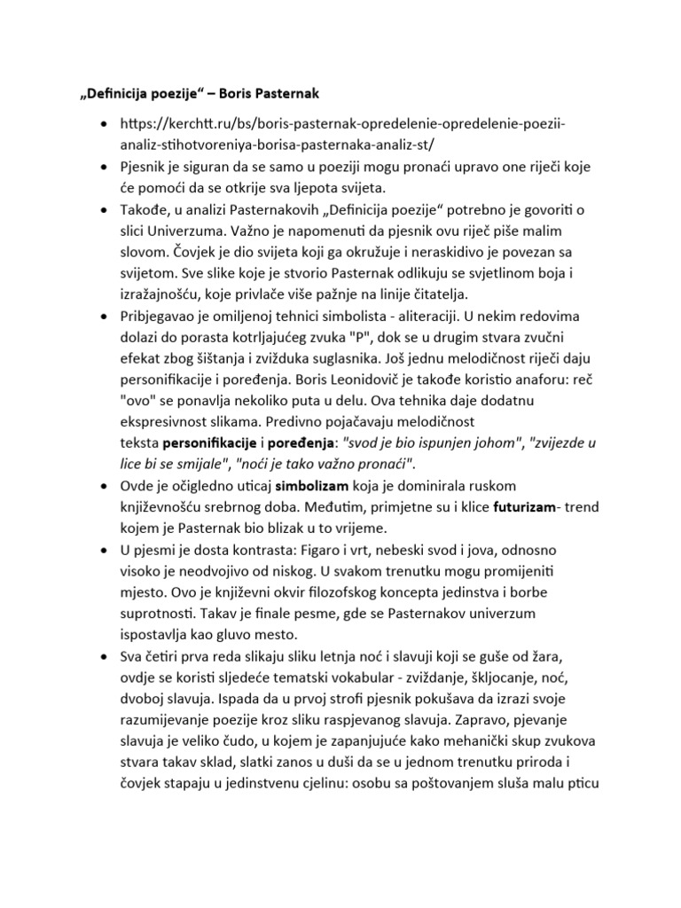 Definicija Poezije - Boris Pasternak | PDF