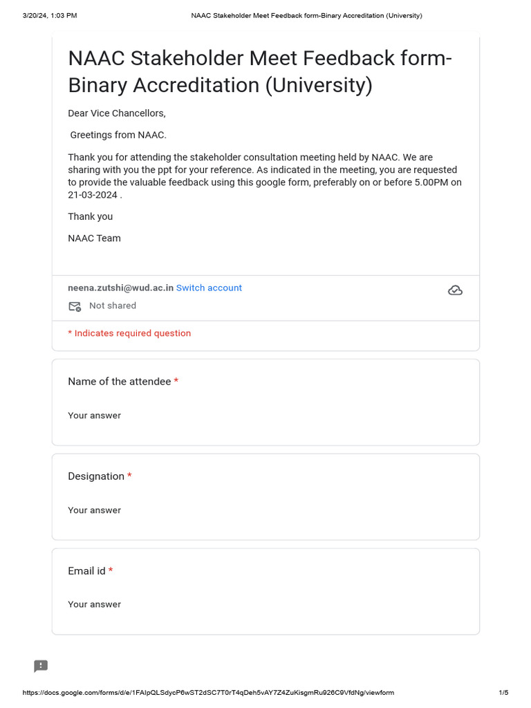NAAC Stakeholder Meet Feedback form-Binary Accreditation (University) (1) | PDF