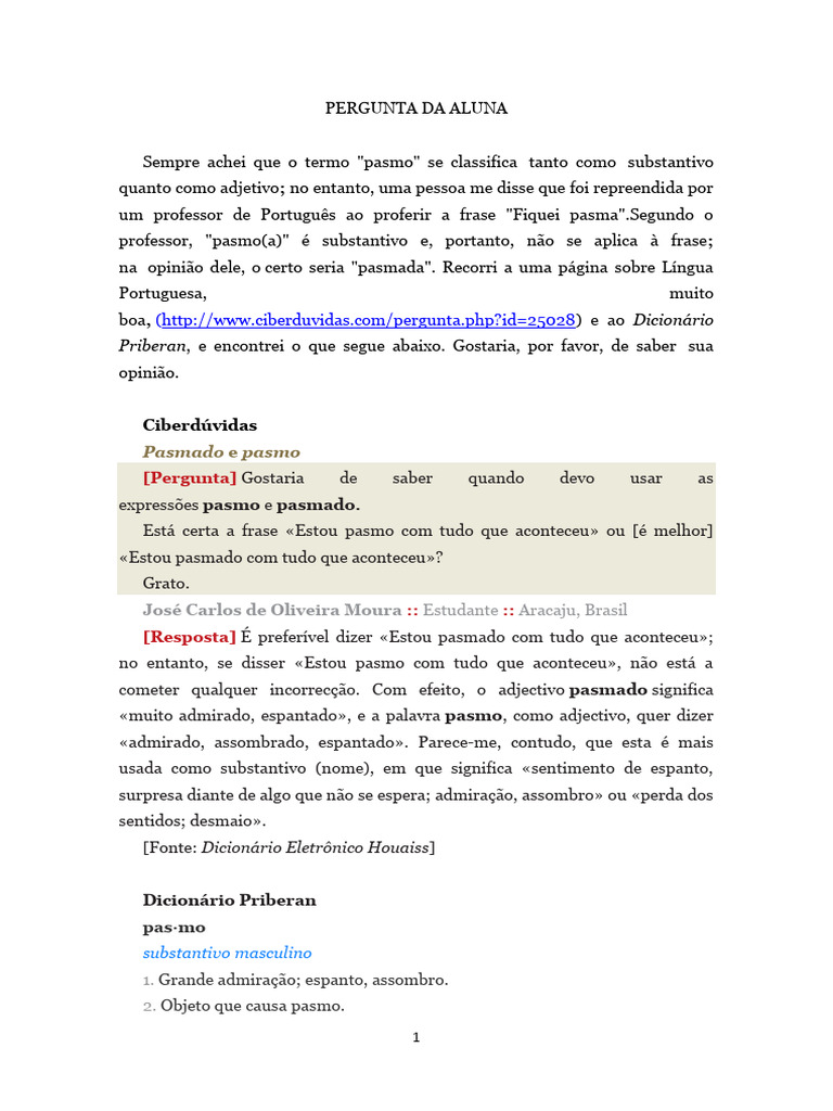 219) Respostas a Dúvidas - Pasmo e pasmado | PDF