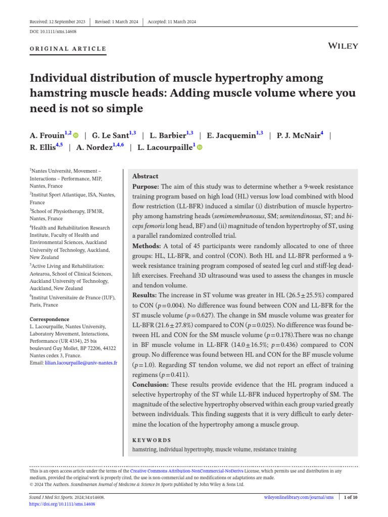 Individual Distribution of Muscle Hypertrophy Among Hamstring Muscle ...