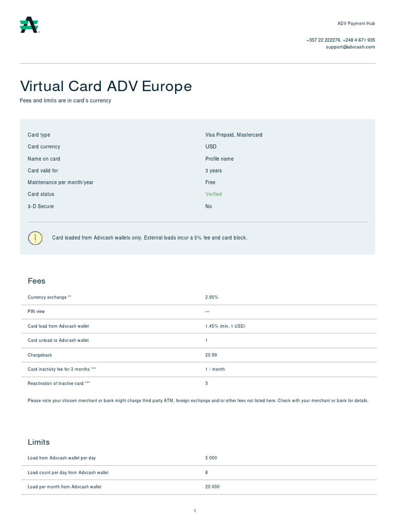ADV Europe Virtual Usd | PDF | Fee | Personal Finance
