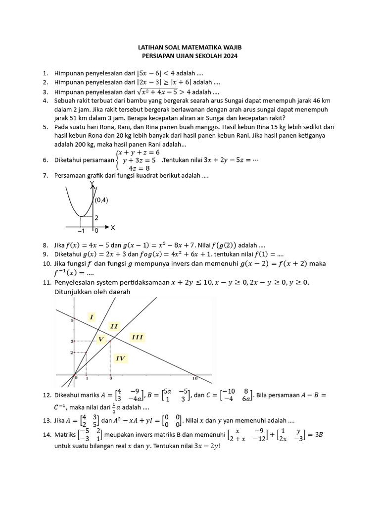 Latihan Persiapan Us Matematika Wajib 2024 | PDF