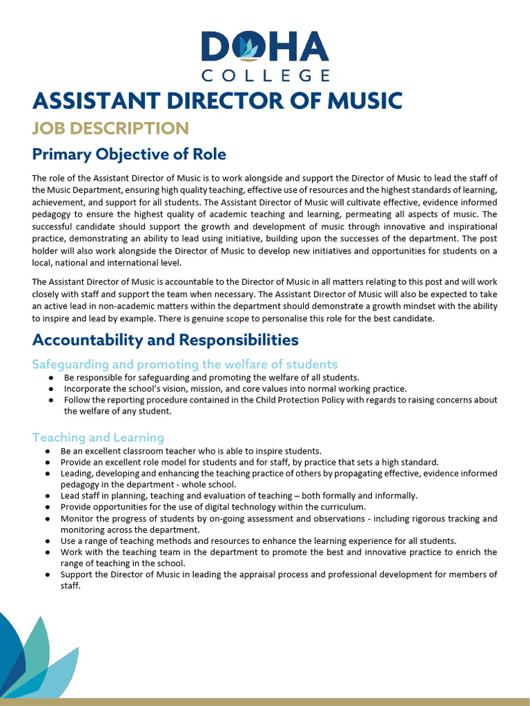 2024 Assistant Director of Music Job Description | PDF | Curriculum ...