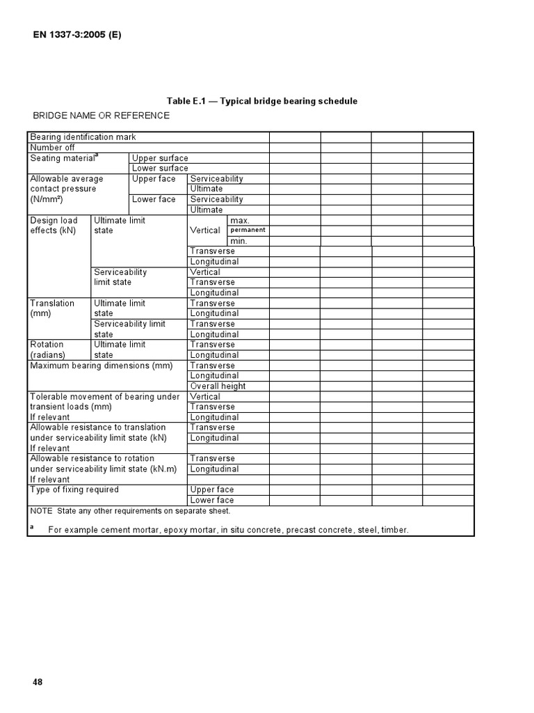 Typical Bridge Bearing Schedule EN 1337 | PDF