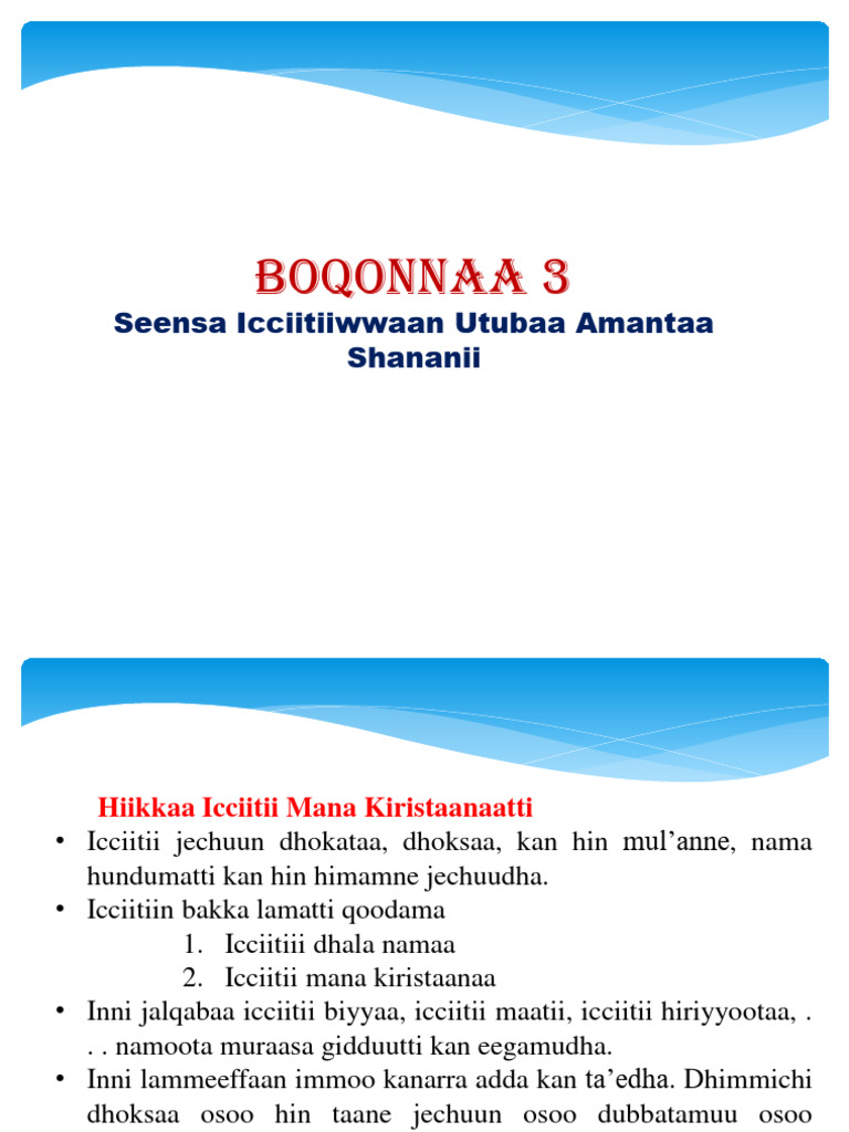 Boqonnaa 3 Fi 4 Seensa Icciitiiwwaanii Fi Icciitii Sillaasee | PDF