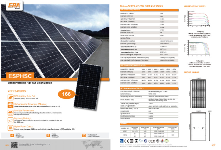 Datasheet 450w Era | PDF | Solar Cell | Solar Panel