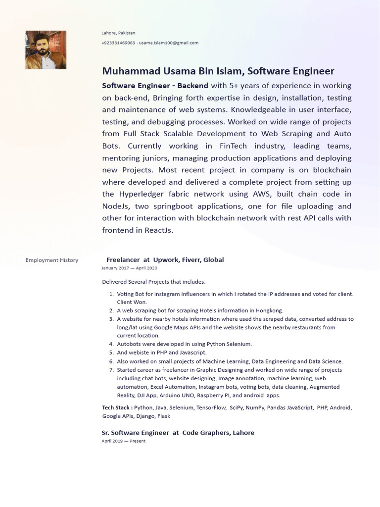 Muhammad Usama Bin Islam - Software Engineer | PDF | Amazon Web Services | Application Software