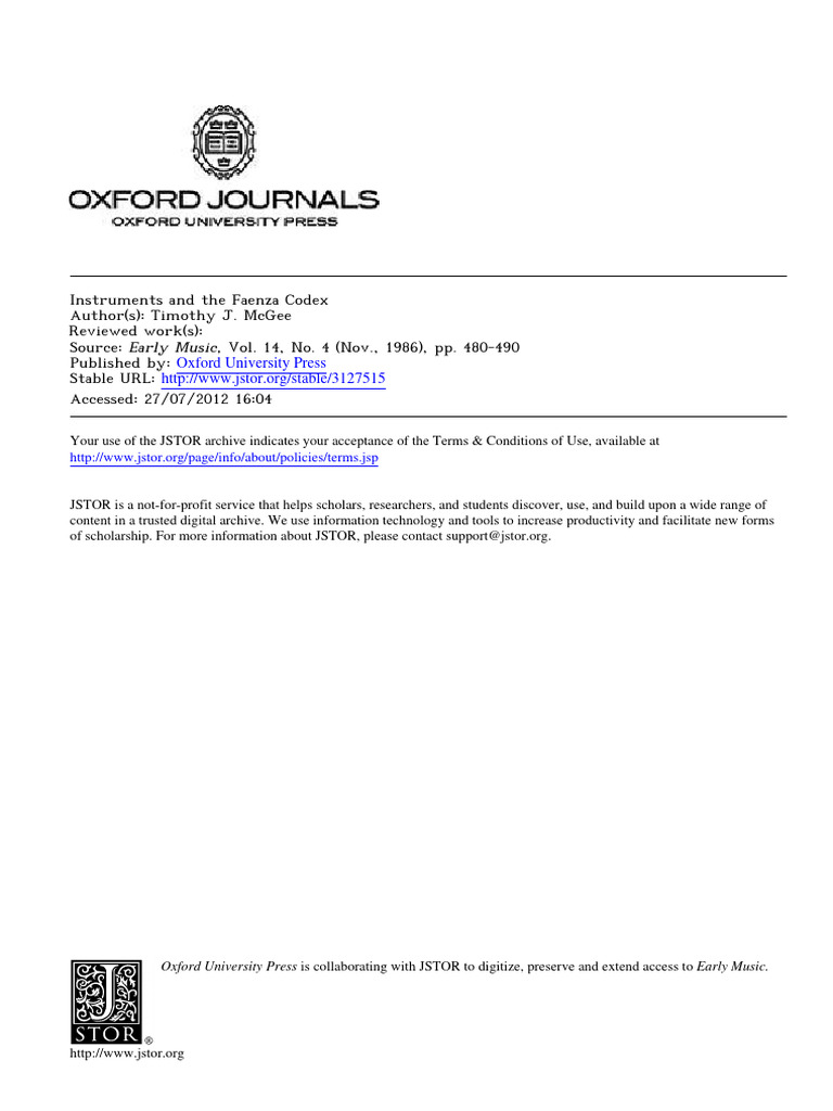 McGEE. Instruments and The Faenza Codex | PDF | String Instruments | Clef