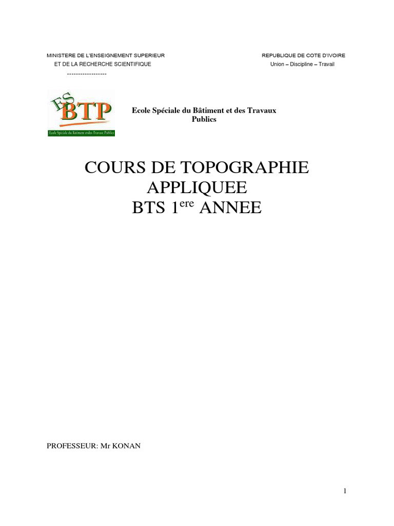 Cours de Topographie BTS 1ère Année | PDF | Géodésie | Équateur terrestre